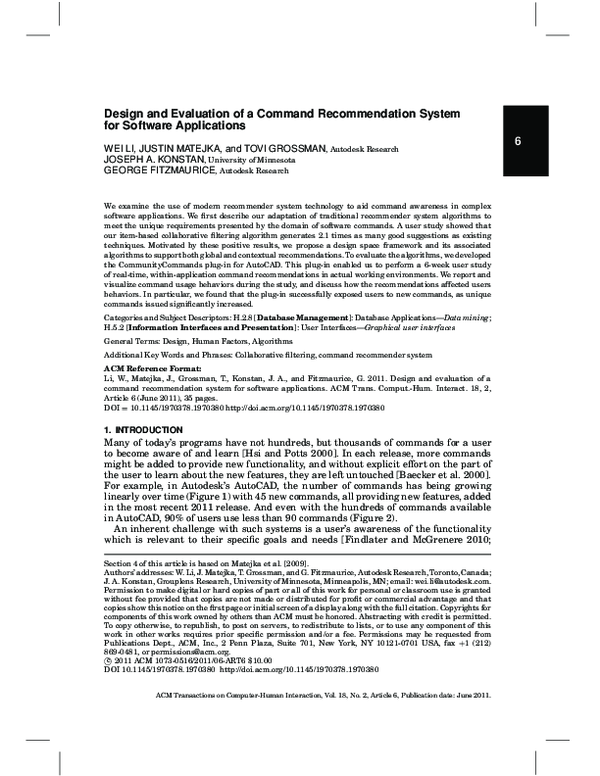 (PDF) Design and evaluation of a command recommendation system for software applications