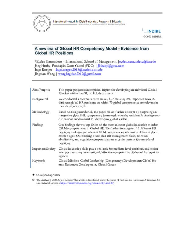 (PDF) A New Era of Global HR Competency Model - Evidence from Global HR ...