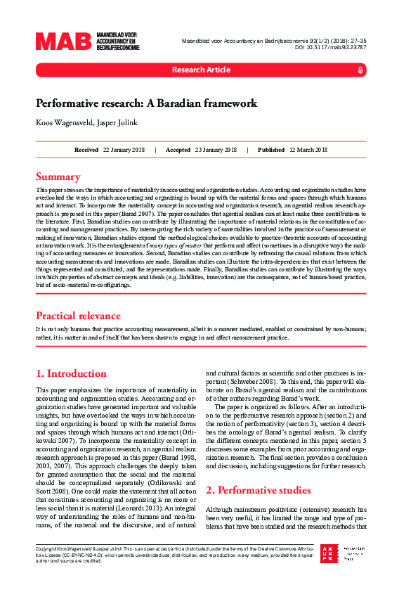 (PDF) Performative research: A Baradian framework