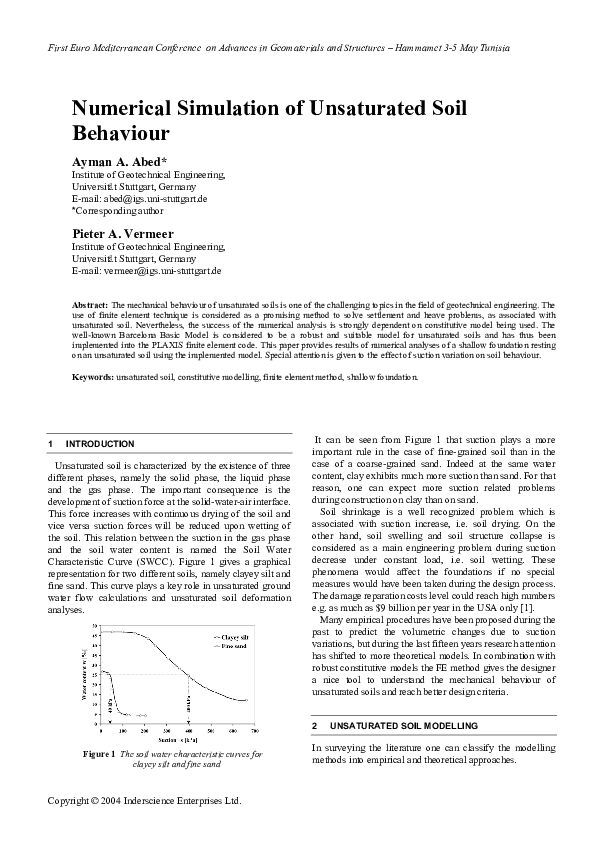 (PDF) Numerical simulation of unsaturated soil behaviour