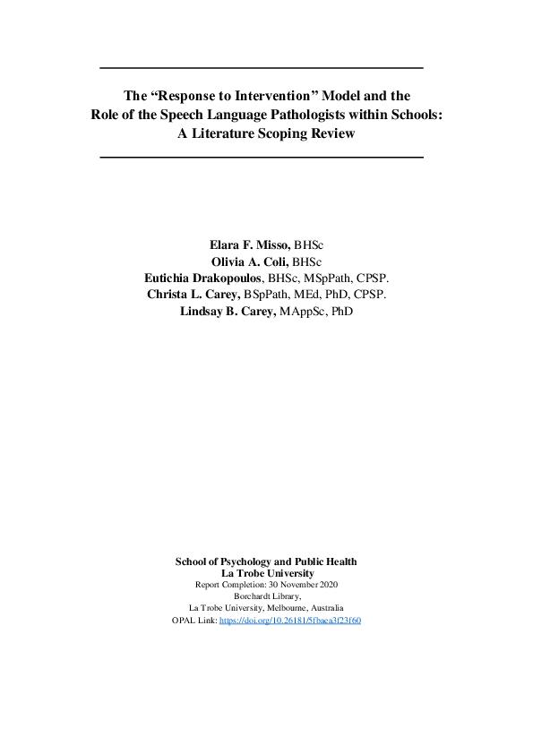 (PDF) The “Response to Intervention” Model and the Role of the Speech ...