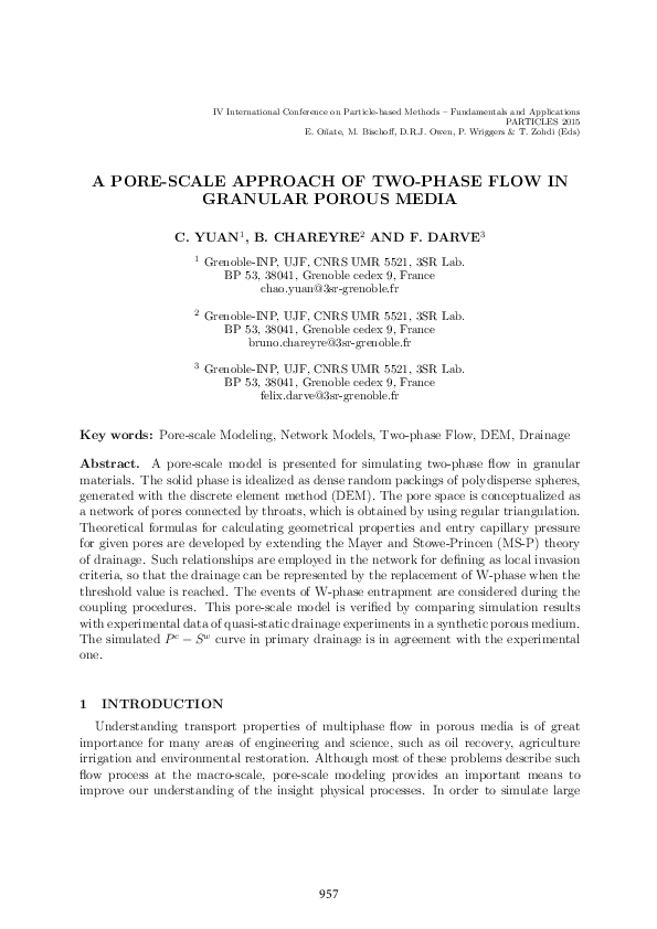 (PDF) A Pore Scale Approach of Two Phase Flow in Granular Porous Media