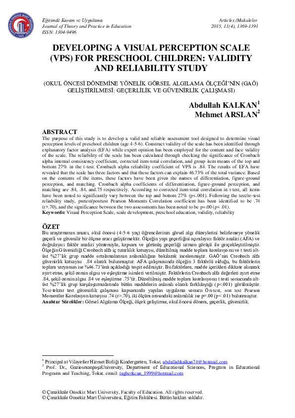 (PDF) Developing A Visual Perception Scale (VPS) For Preschool Children ...
