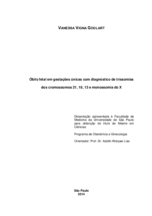 (PDF) Óbito fetal em gestações únicas com diagnóstico de trissomias dos ...