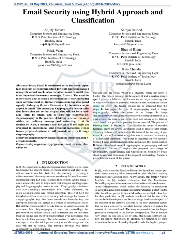 Pdf Email Security Using Hybrid Approach And Classification