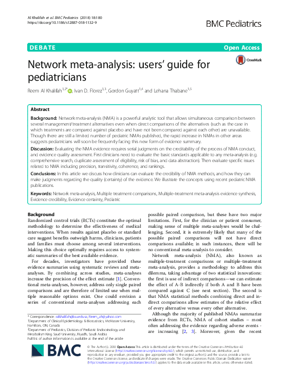 (PDF) Network meta-analysis: users' guide for pediatricians