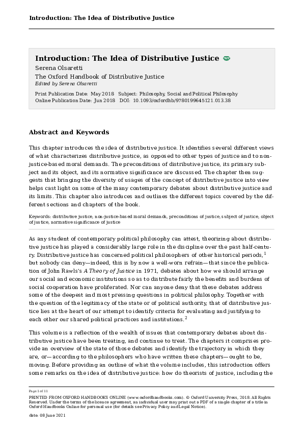 (PDF) Introduction: the idea of distributive justice