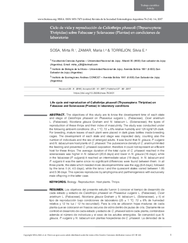 (PDF) Life cycle and reproduction of Caliothrips phaseoli (Thysanoptera ...