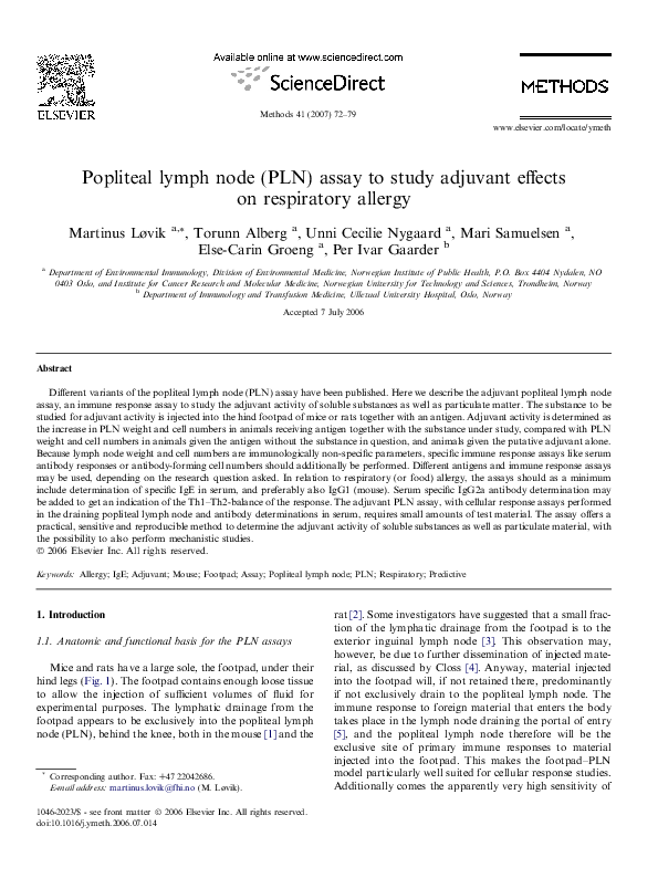(PDF) Popliteal lymph node (PLN) assay to study adjuvant effects on ...