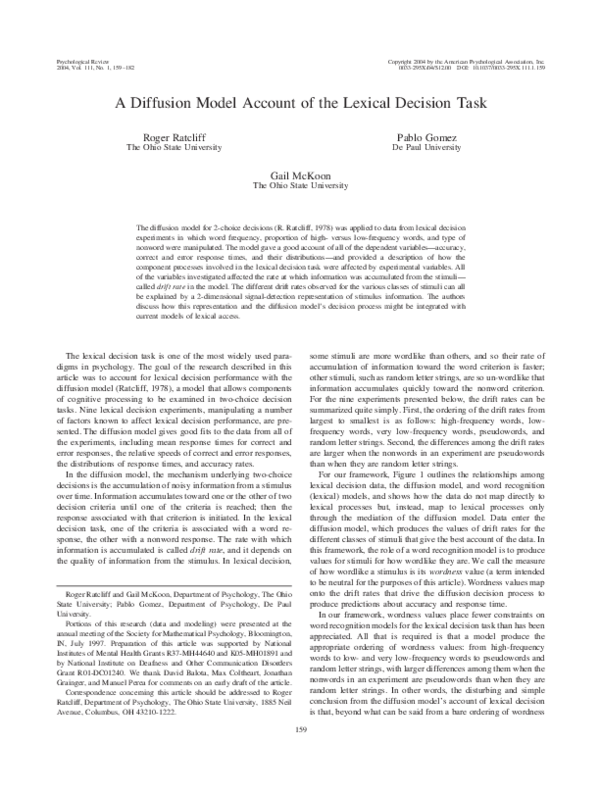 (PDF) A Diffusion Model Account of the Lexical Decision Task