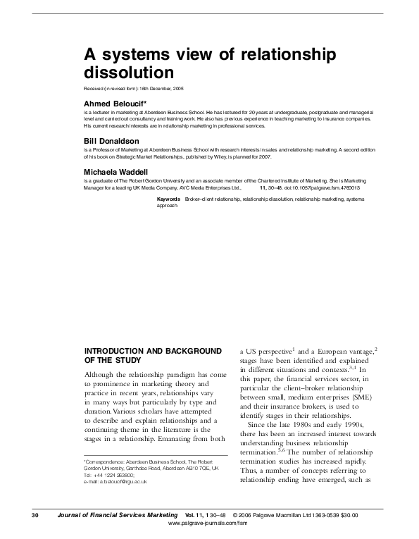 (PDF) A systems view of relationship dissolution
