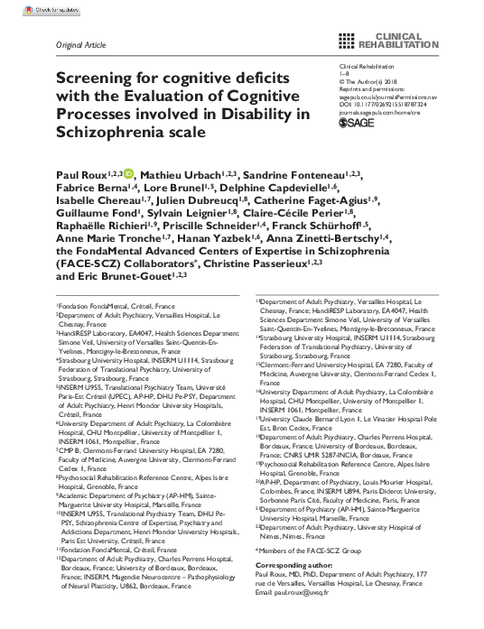 (PDF) Screening for cognitive deficits with the Evaluation of Cognitive ...