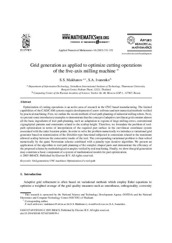 (PDF) Grid generation as applied to optimize cutting operations of the five-axis milling machine