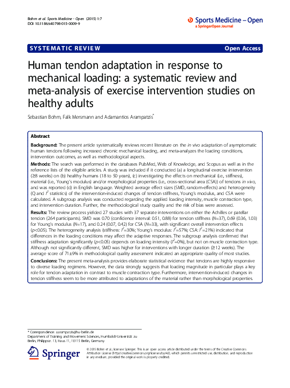 (PDF) Human tendon adaptation in response to mechanical loading: a ...