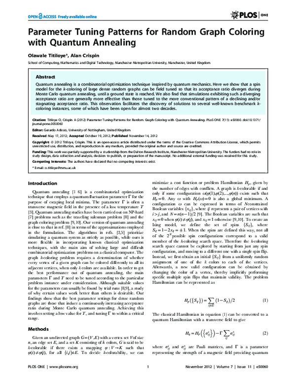 (PDF) Parameter Tuning Patterns for Random Graph Coloring with Quantum Annealing
