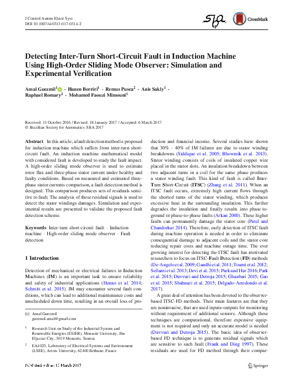 Pdf Detecting Inter Turn Short Circuit Fault In Induction Machine Using High Order Sliding