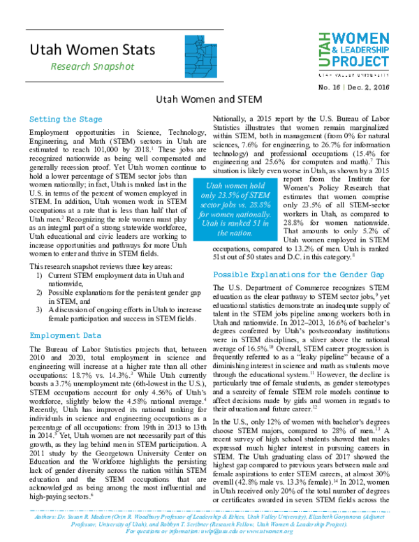 (PDF) Utah Women and STEM | Elizabeth Goryunova - Academia.edu