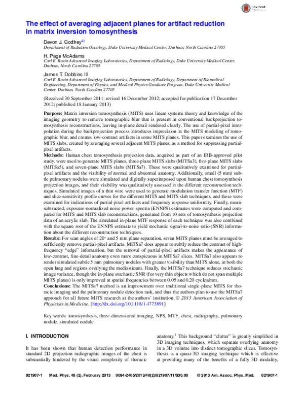 (PDF) The effect of averaging adjacent planes for artifact reduction in ...