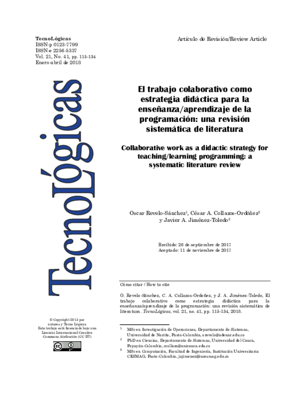 Pdf Collaborative Work As A Didactic Strategy For Teachinglearning Programming A Systematic