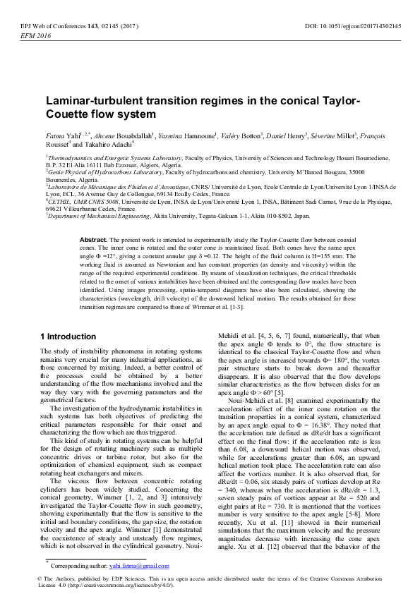 (PDF) Laminar-turbulent transition regimes in the conical Taylor-Couette flow system | yasmina ...