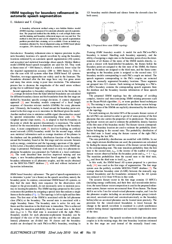 (PDF) HMM topology for boundary refinement in automatic speech segmentation