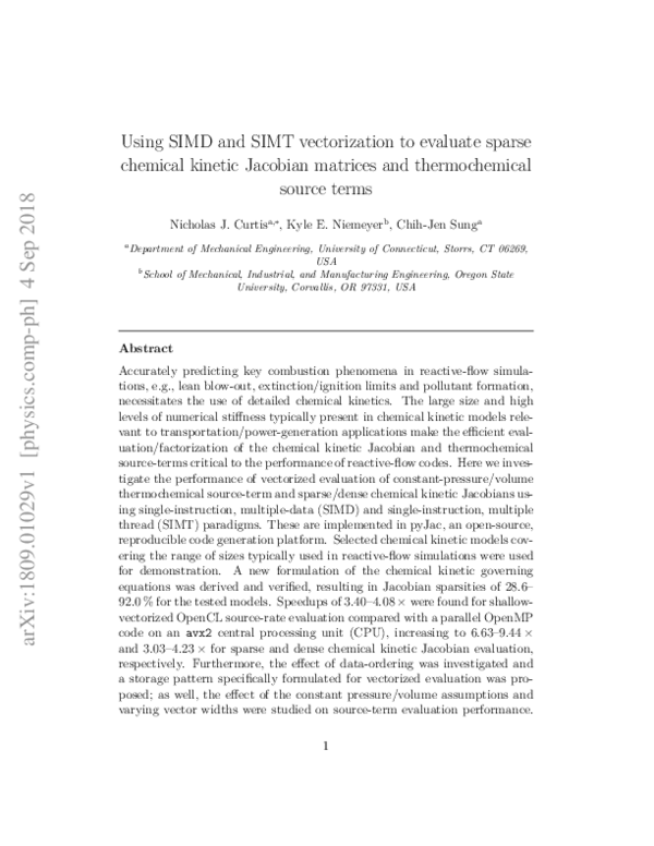Pdf Using Simd And Simt Vectorization To Evaluate Sparse Chemical Kinetic Jacobian Matrices