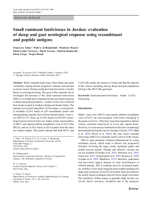 (PDF) Small ruminant lentiviruses in Jordan: evaluation of sheep and ...