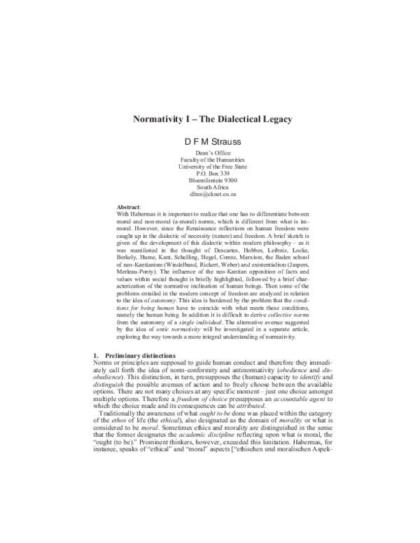 (PDF) Normativity I – The Dialectical Legacy