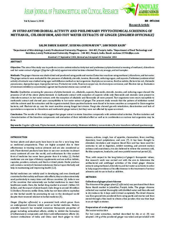 (PDF) In Vitro Antimicrobial Activity and Preliminary Phytochemical Screening of Methanol ...