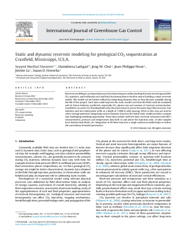 (PDF) Static and dynamic reservoir modeling for geological CO2 ...