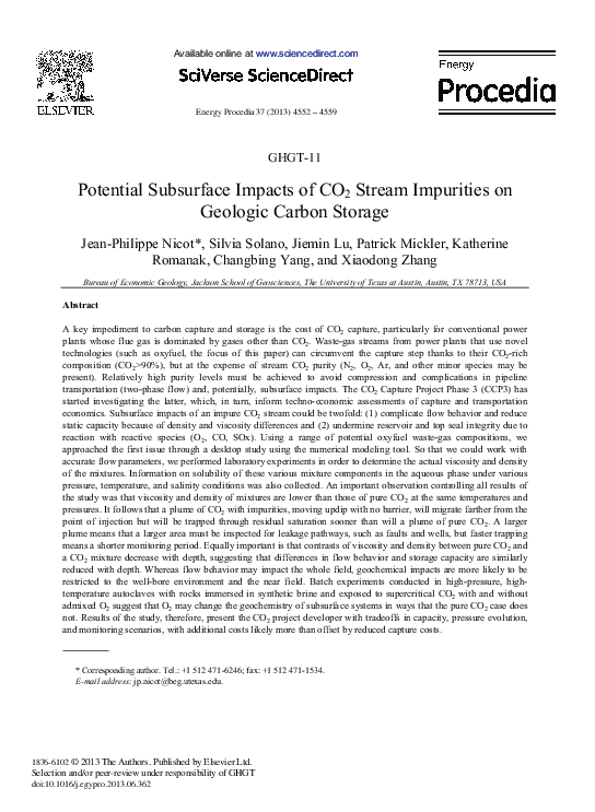 (PDF) Potential Subsurface Impacts of CO2 Stream Impurities on Geologic ...