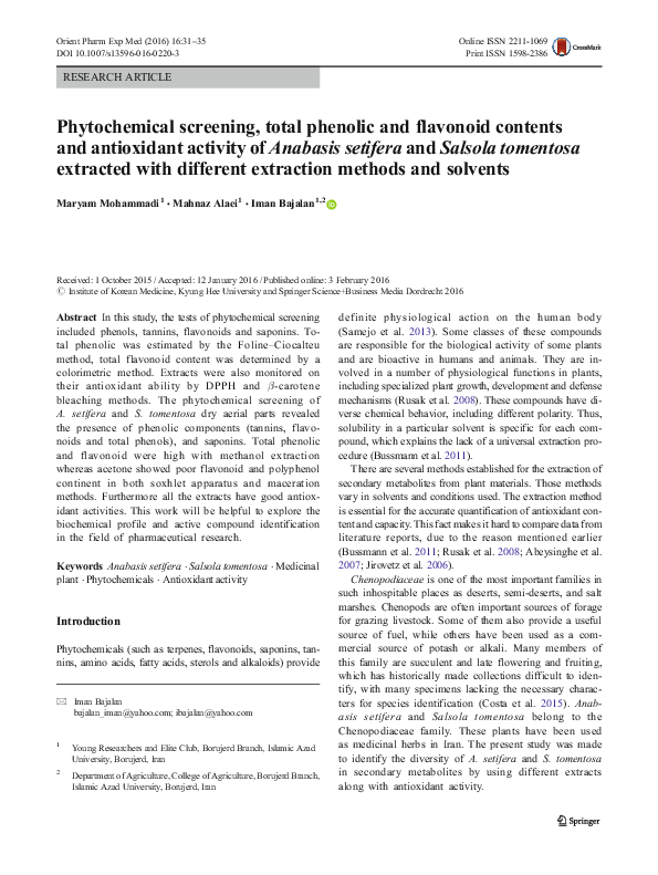 (PDF) Phytochemical screening, total phenolic and flavonoid contents and antioxidant activity of ...