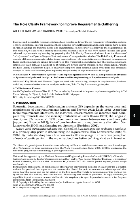 (PDF) A Role Clarity Framework to Improve Requirements Gathering