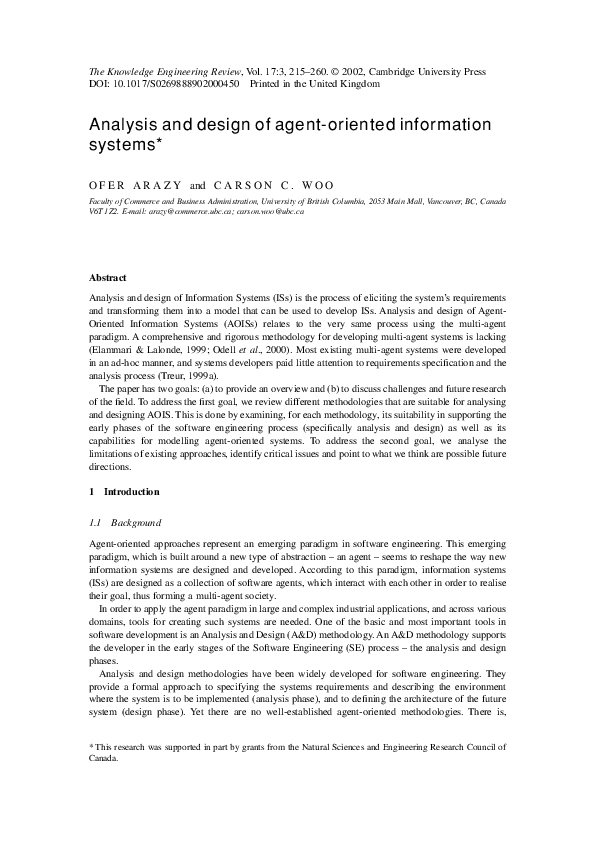 (PDF) Analysis and design of agent-oriented information systems