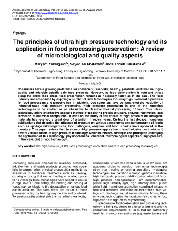 (PDF) The principles of ultra high pressure technology and its application in food processing ...