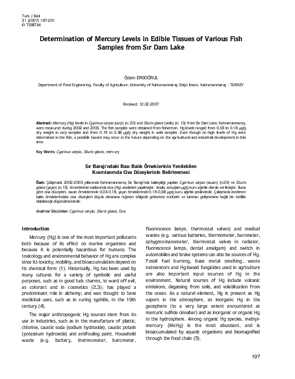 (PDF) Determination of Mercury Levels in Edible Tissues of Various Fish ...