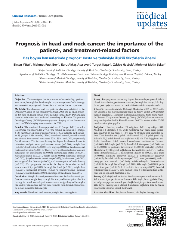 (PDF) Prognosis in head and neck cancer: the importance of the patient ...
