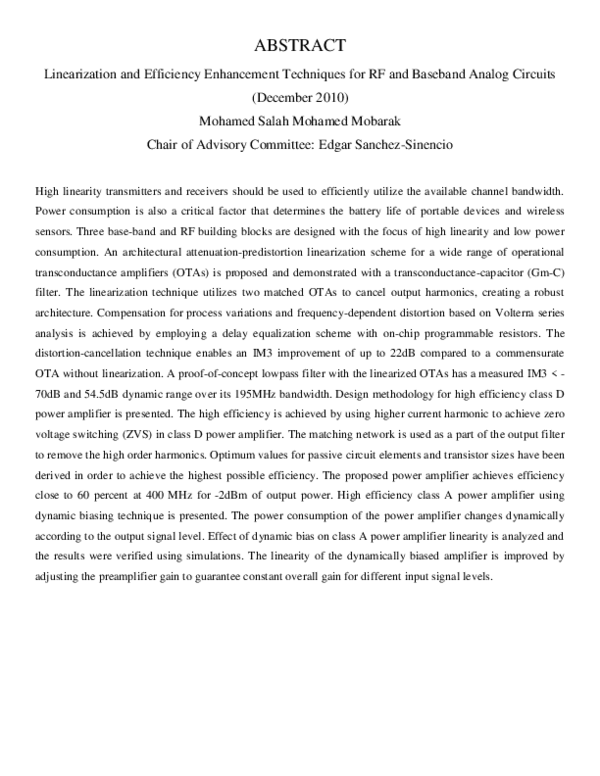 Pdf Linearization And Efficiency Enhancement Techniques