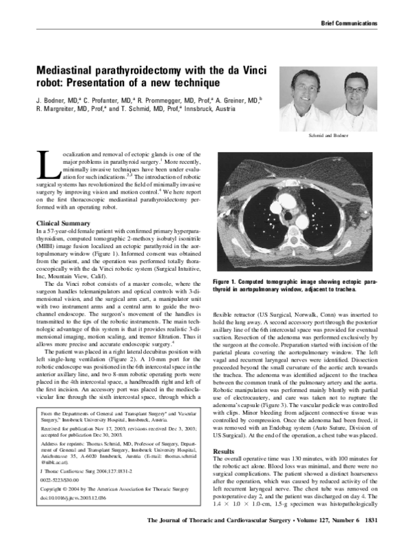 (PDF) Mediastinal parathyroidectomy with the da Vinci robot ...