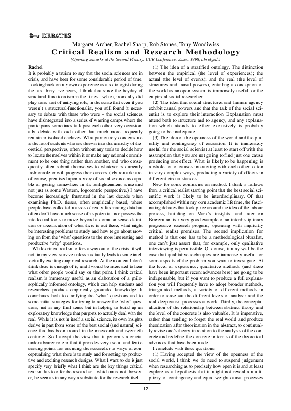 (PDF) Critical Realism and Research Methodology