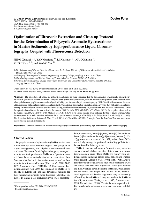 (PDF) Optimization of ultrasonic extraction and clean-up protocol for the determination of ...