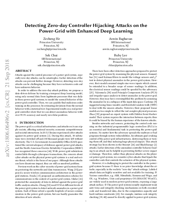 (PDF) Detecting Zero-day Controller Hijacking Attacks on the Power-Grid with Enhanced Deep Learning