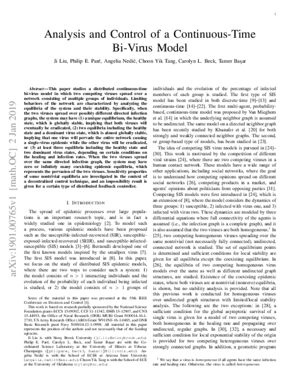 (PDF) Analysis and Control of a Continuous-Time Bi-Virus Model