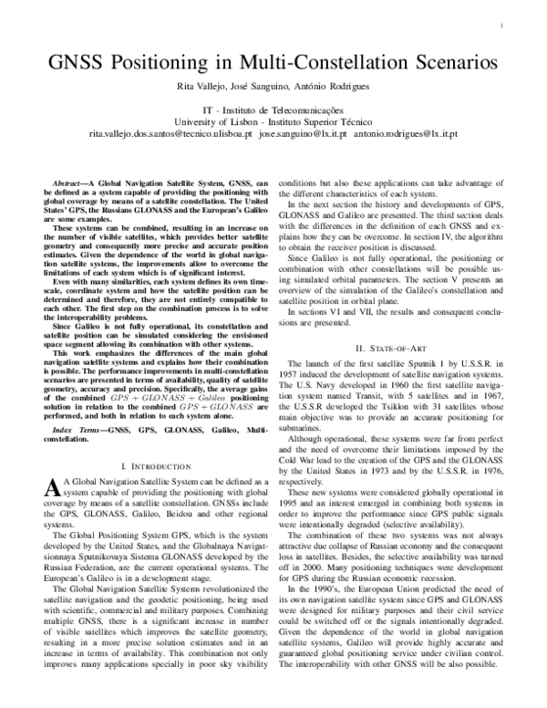 (PDF) GNSS Positioning in Multi-Constellation Scenarios