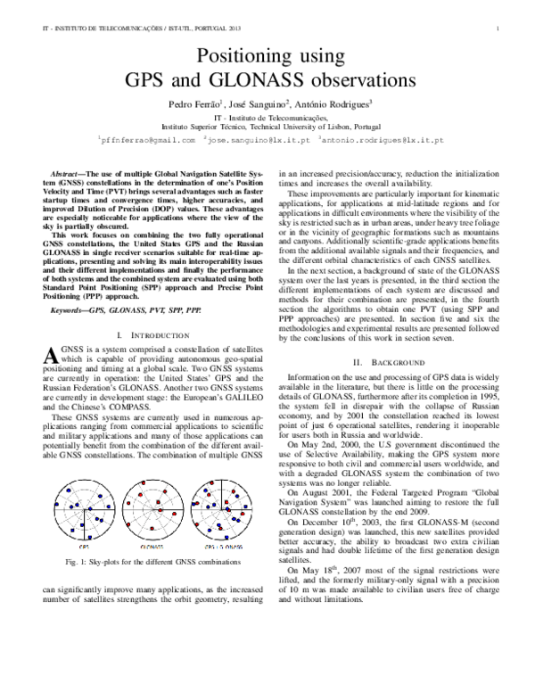 (PDF) Positioning using GPS and GLONASS observations