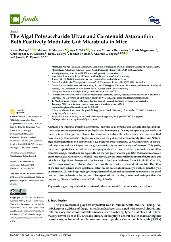 (PDF) The Algal Polysaccharide Ulvan and Carotenoid Astaxanthin Both ...