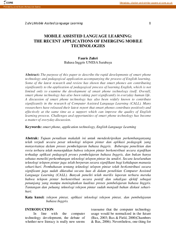 (PDF) Mobile Assisted Language Learning: The Recent Applications of ...