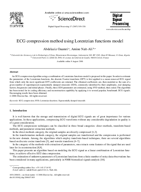 (PDF) ECG compression method using Lorentzian functions model