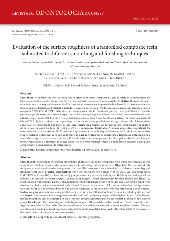 (PDF) Evaluation of the surface roughness of a nanofilled composite ...