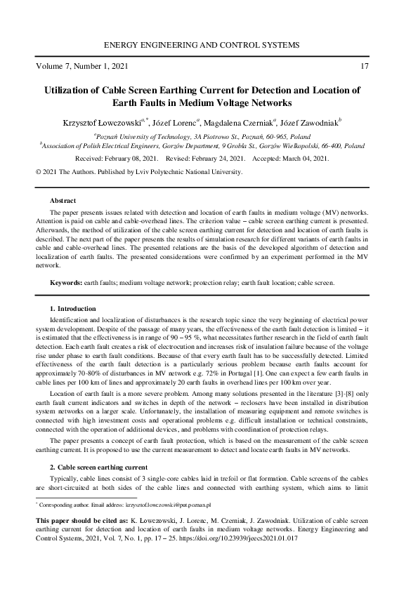 (PDF) Utilization of Cable Screen Earthing Current for Detection and Location of Earth Faults in ...